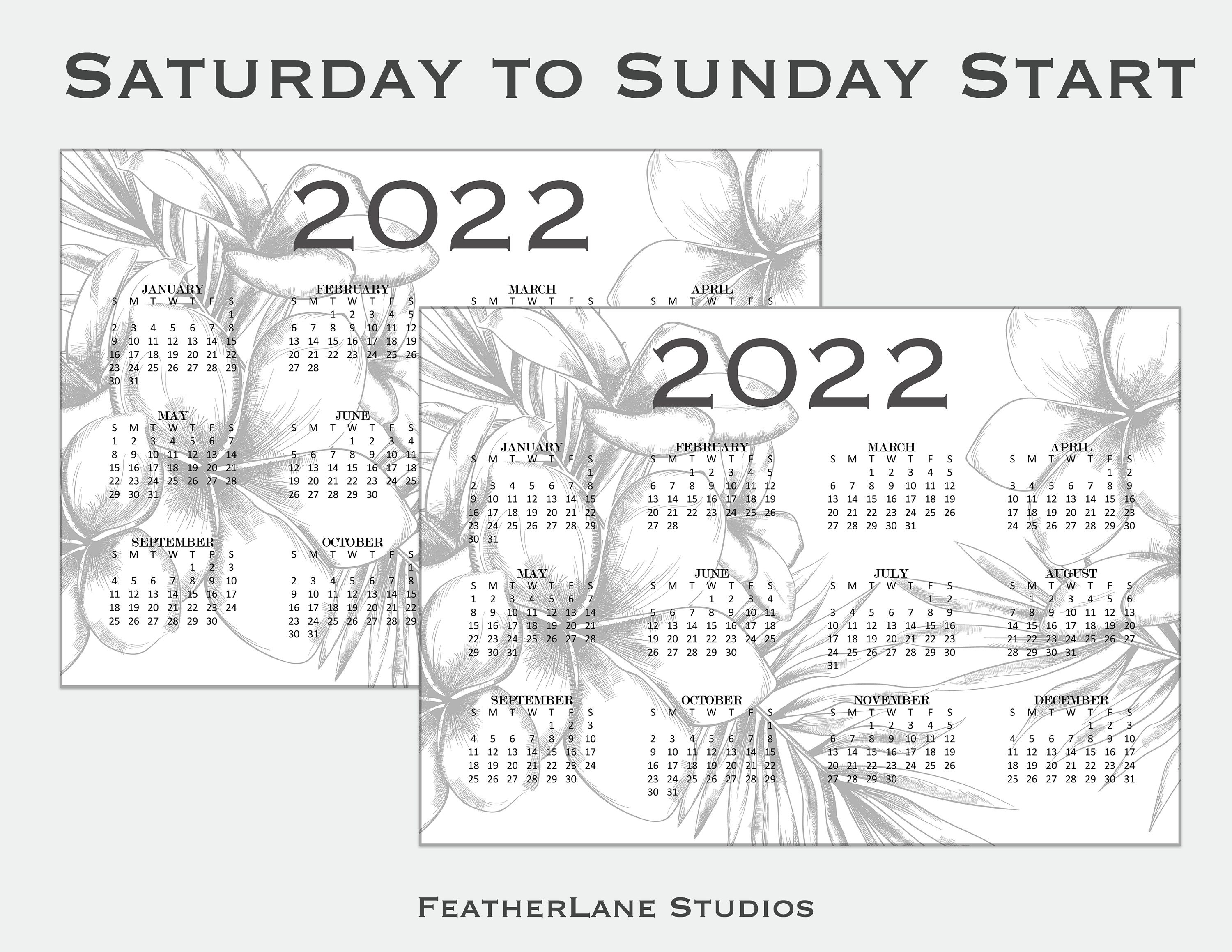 2022 Year Calendar Printable - Tropical Flowers Print, Yearly Wall ...