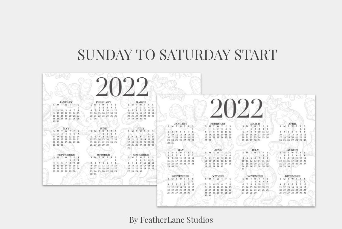 2022 Year Calendar Printable - Ginger Print, Yearly Wall Calendar, Desk ...