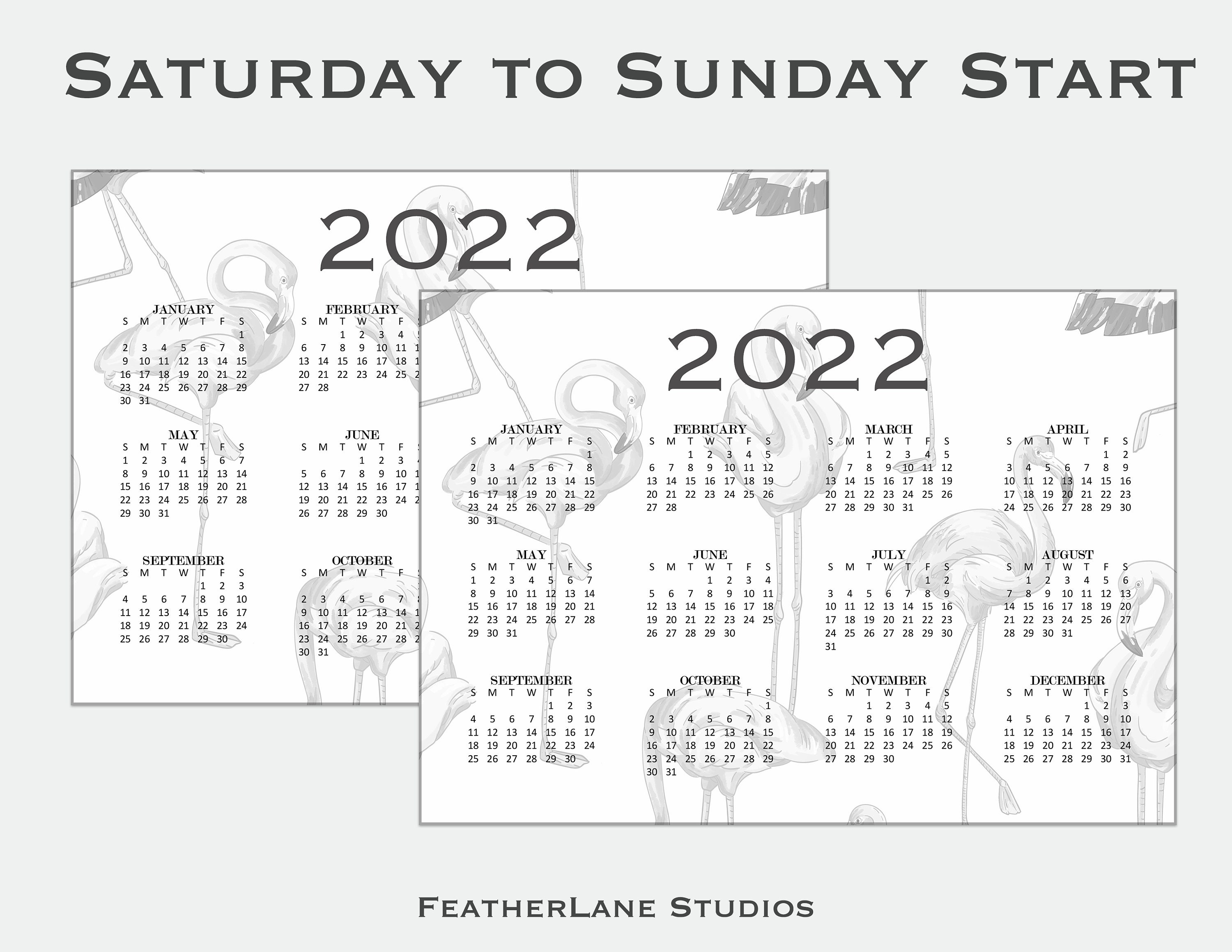 2022 Year Calendar Printable - Fancy Flamingo Print, Yearly Wall ...