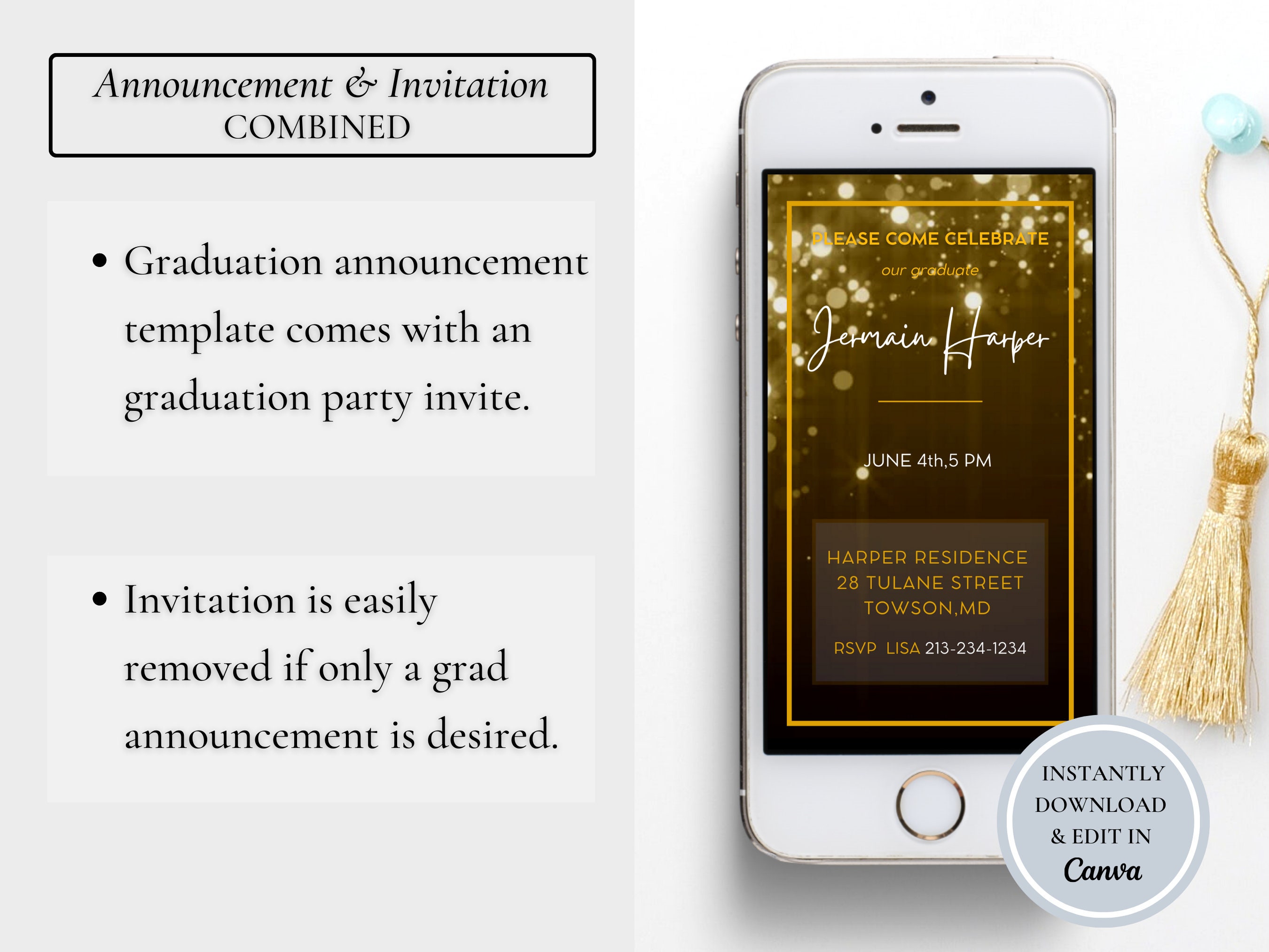 Personalized Digital Graduation Announcement & Invite Card Template for ...