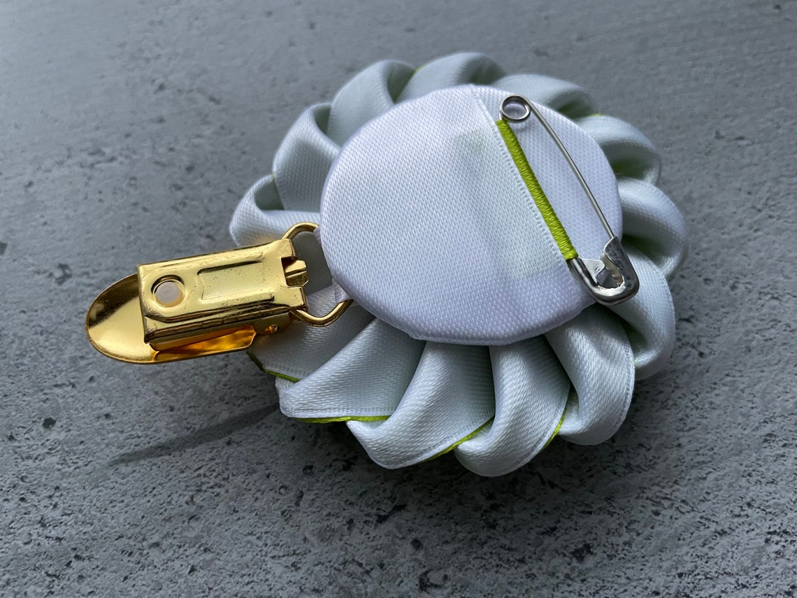 Dog Show Number Clip / Lime Green and Gold Satin Ribbon Brooch Clip ...