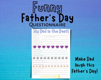 Father's Day Printable Card and Questionnaire Bundle, Instant Download ...