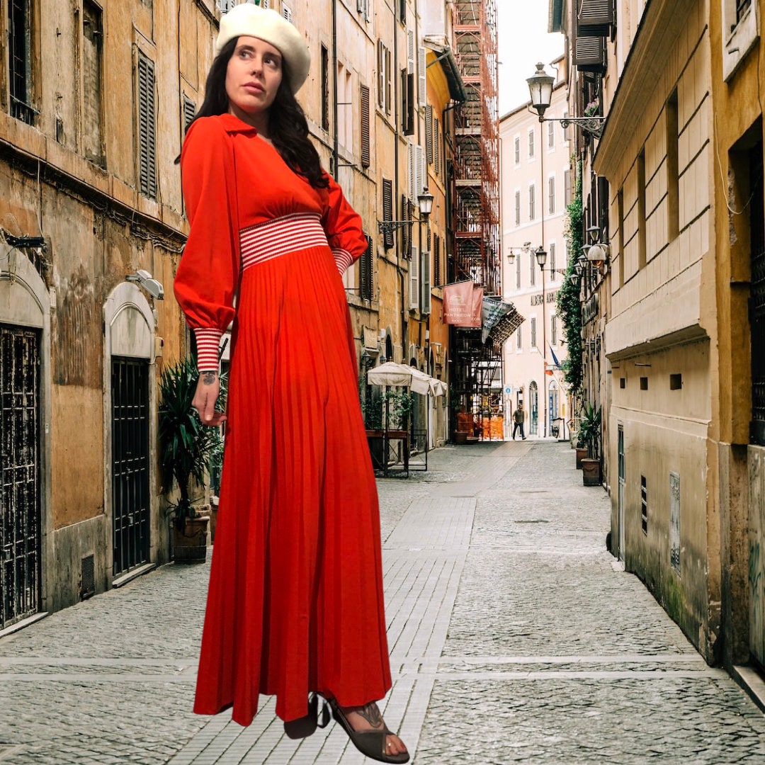 70s Red Maxi Dress - Etsy