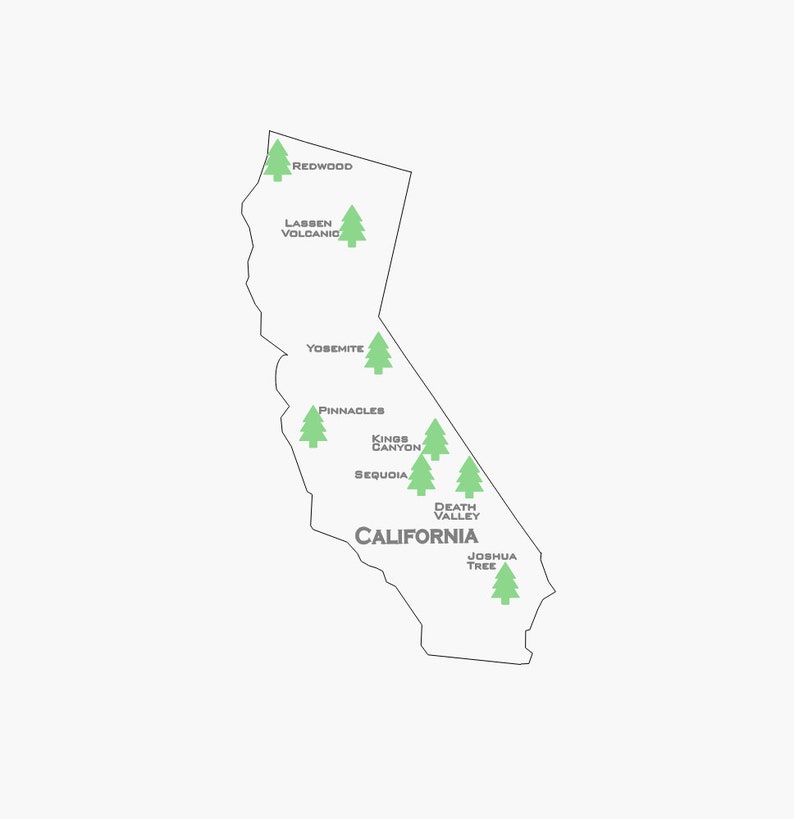 California National Parks Map Svg, Dxf, Lightburn, Ai Digital Download ...