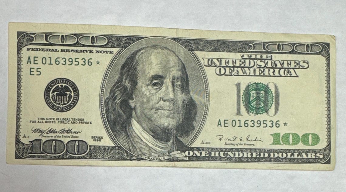 1996 100 Dollar Star Note, 1996 One Hundred Dollar Star Note Federal ...