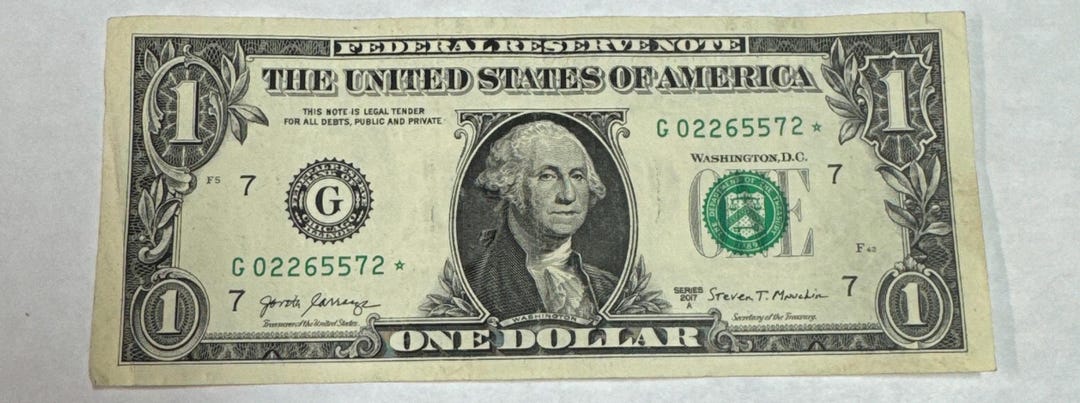 2017 A 1 Dollar Star Note, 2017 A One Dollar Star Note Federal Reserve ...