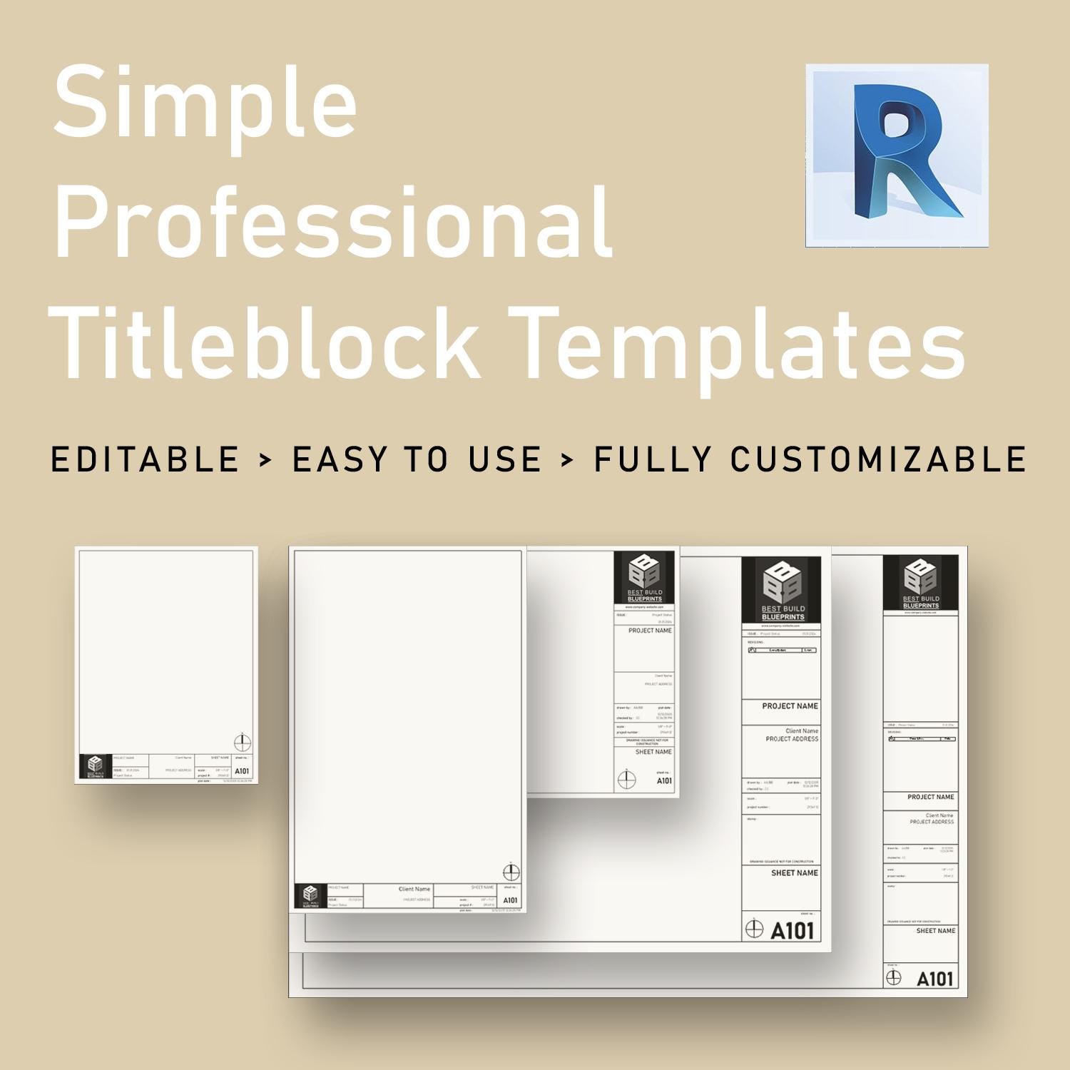 Simple Design Blueprint Title Block Templates REVIT - 8.5x11, 11x17 ...