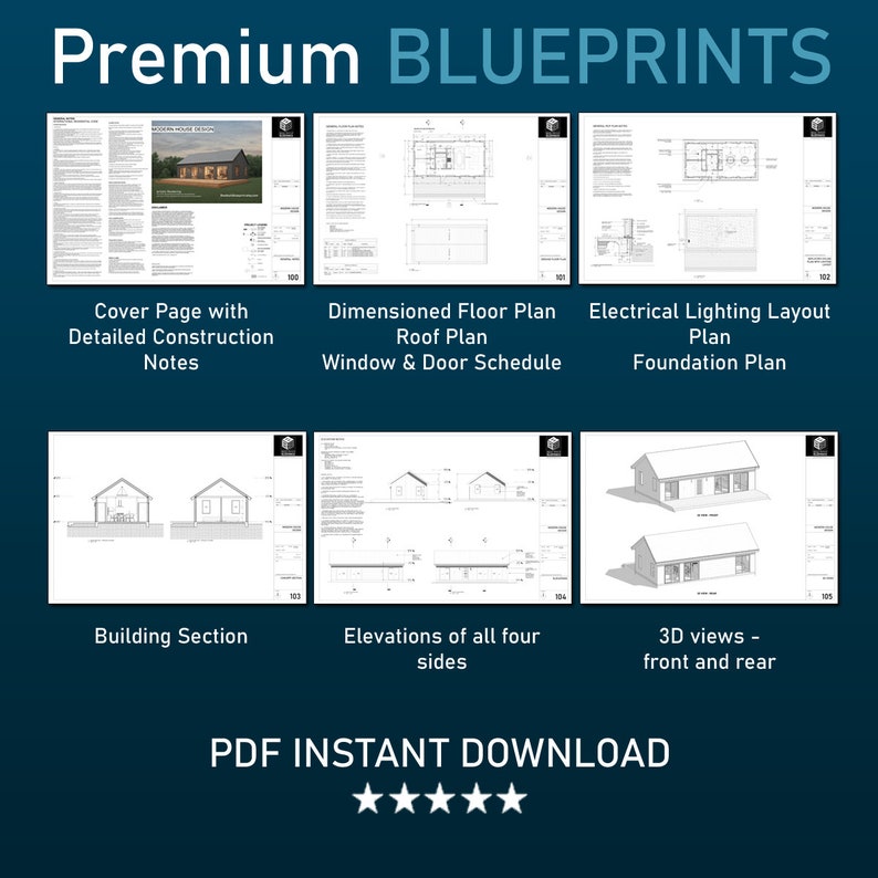 Modern Mountain Lake Cabin, 20’ X 40’, 800 SF, Architectural Drawings ...