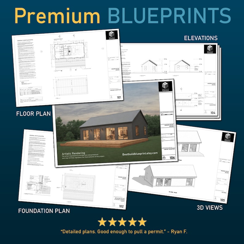 Modern Mountain Lake Cabin, 20’ X 40’, 800 SF, Architectural Drawings ...
