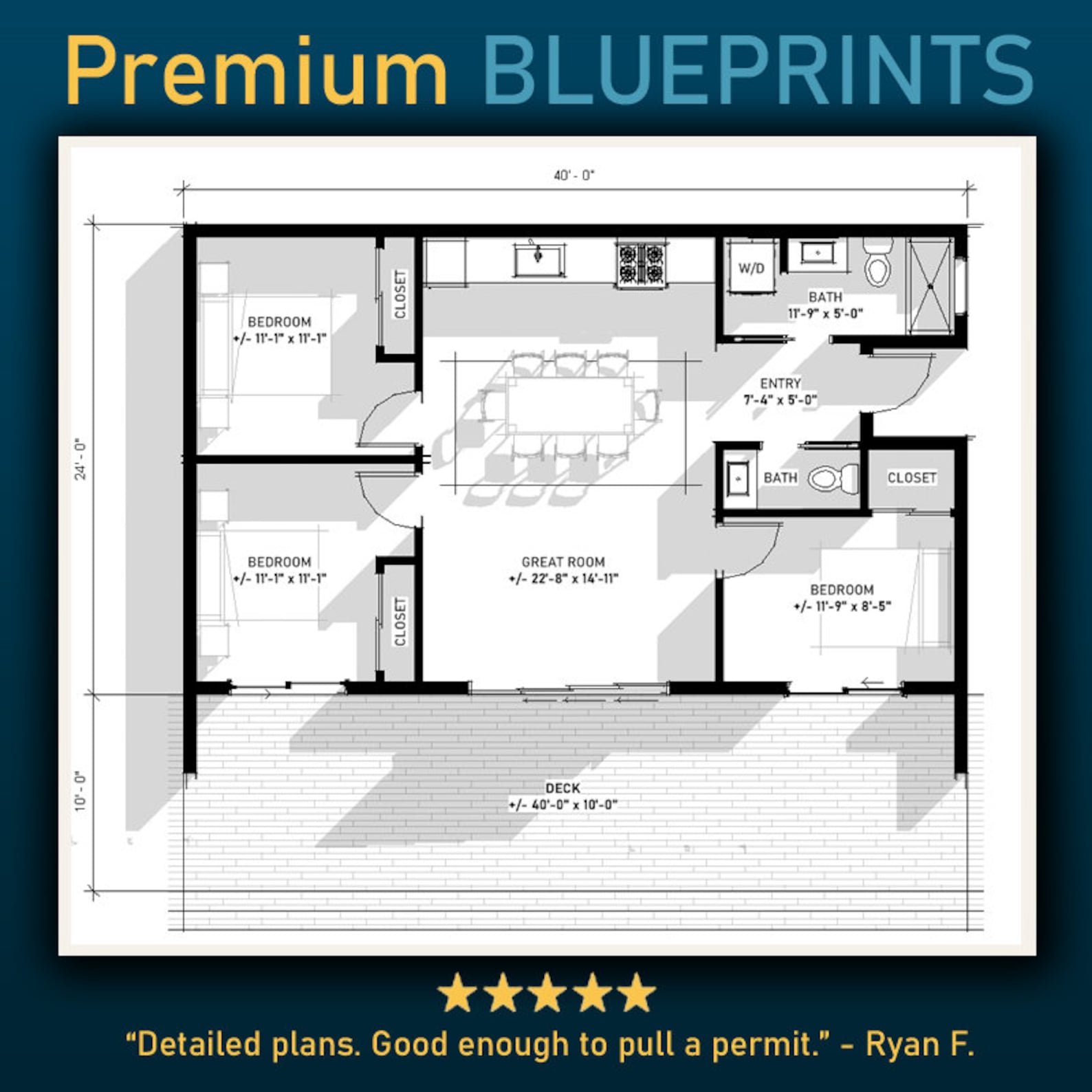 Modern Alpine Cabin, 40’ X 24’, 960 SF, 3 Bedroom Architectural Drawings Blueprints, ADU ...