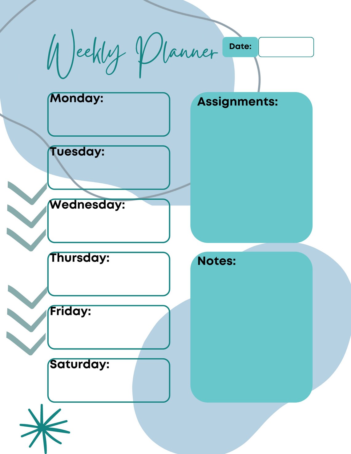 Class Schedule Undated Weekly Planner Notes Page Pack Etsy