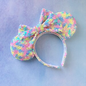 Rainbow Pastel Sparkly Sequin Confetti Mouse Ears Headband Disney ...