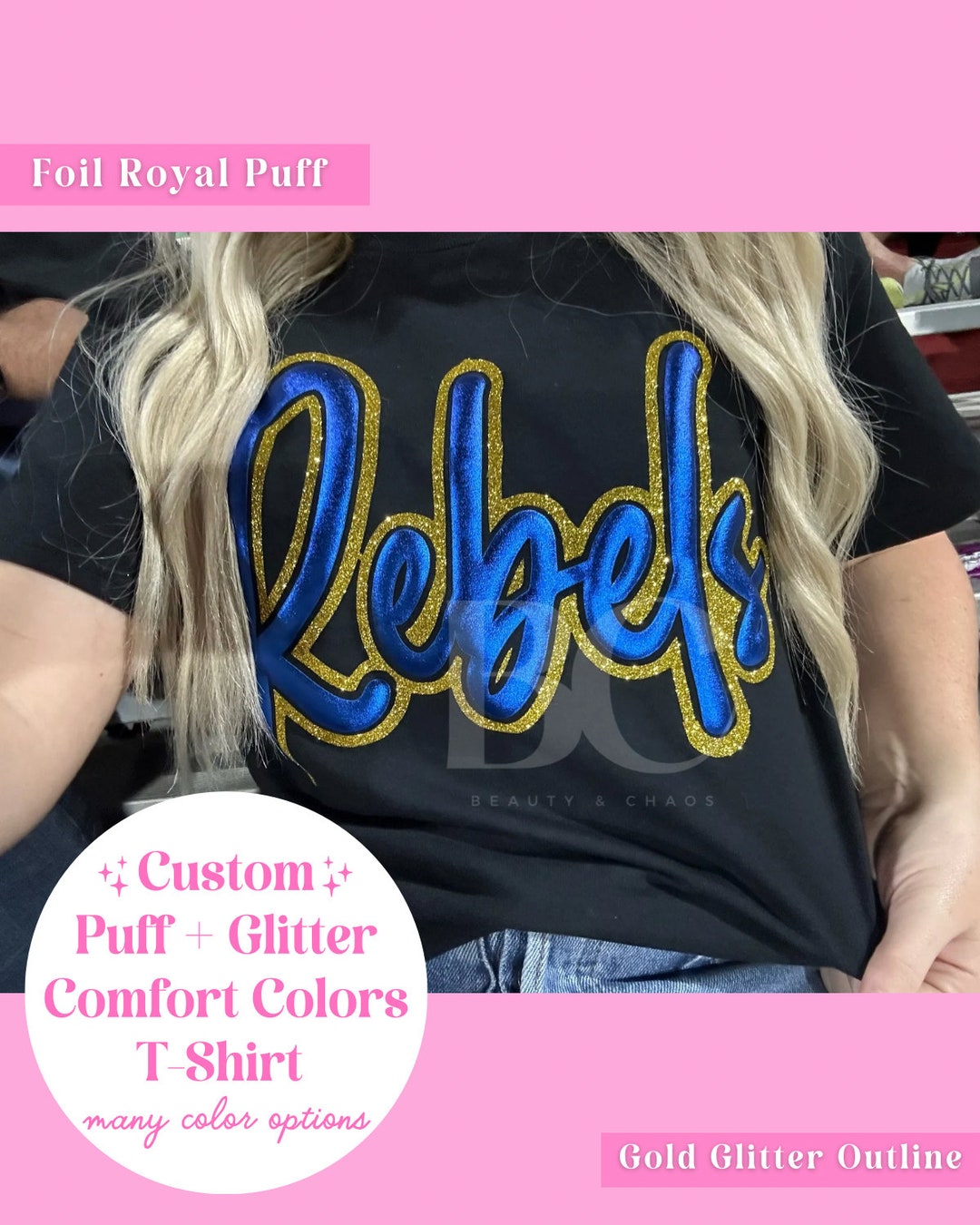 Custom Puff + Glitter Comfort Colors Tshirt - Sports School Spirit Gift ...