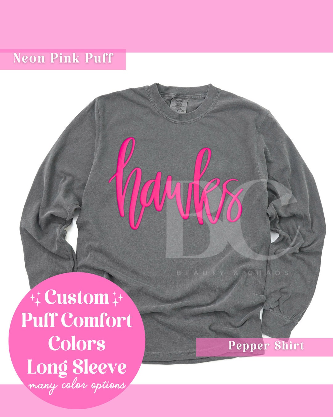 Custom Puff Game Day Long Sleeve Shirt Mascot Comfort Colors Spirit ...