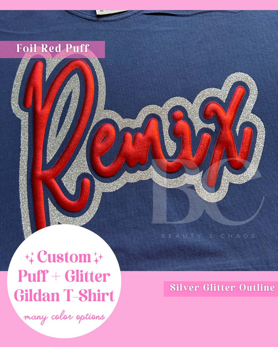 Custom Puff Glitter Gildan Tshirt Sports School Spirit Gift Trendy ...