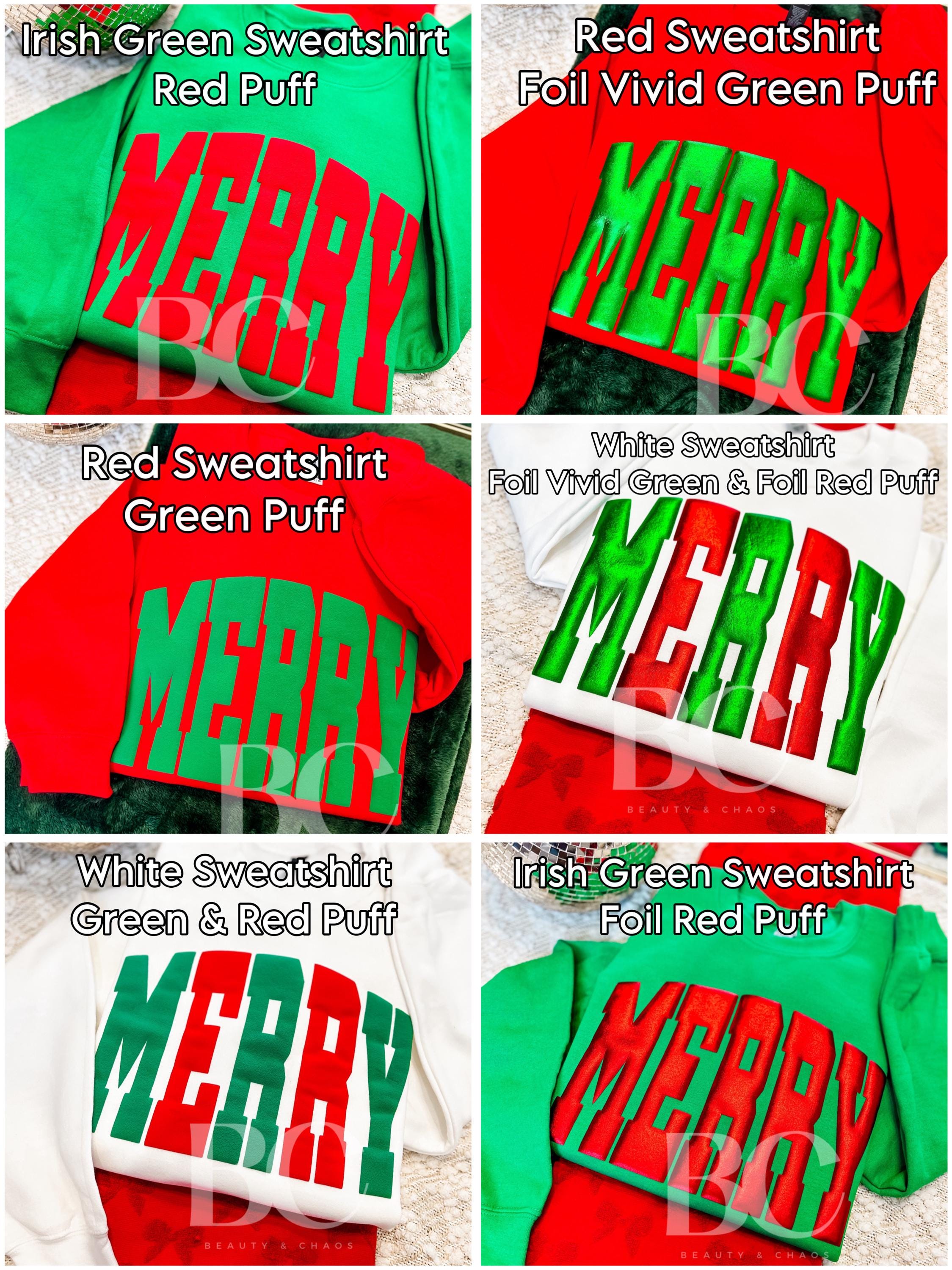 Merry Puff Vinyl Sweatshirt - Christmas Gift Trendy Puffy Graphic Teen ...