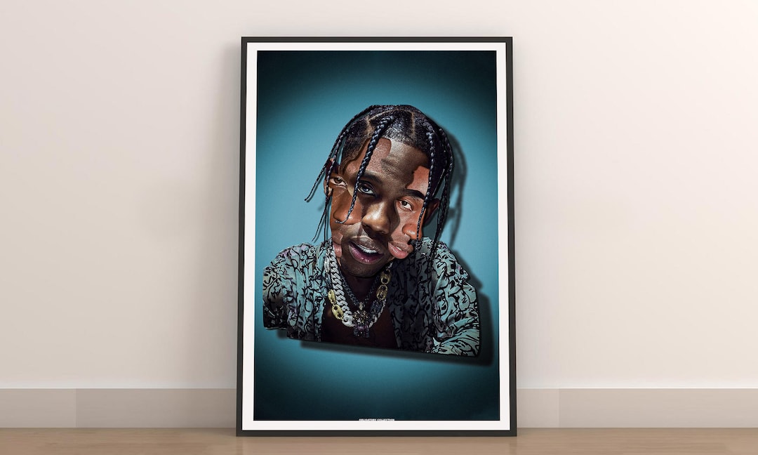 Travis Scott Portrait Original Art Poster, Surrealist Digital Collage ...