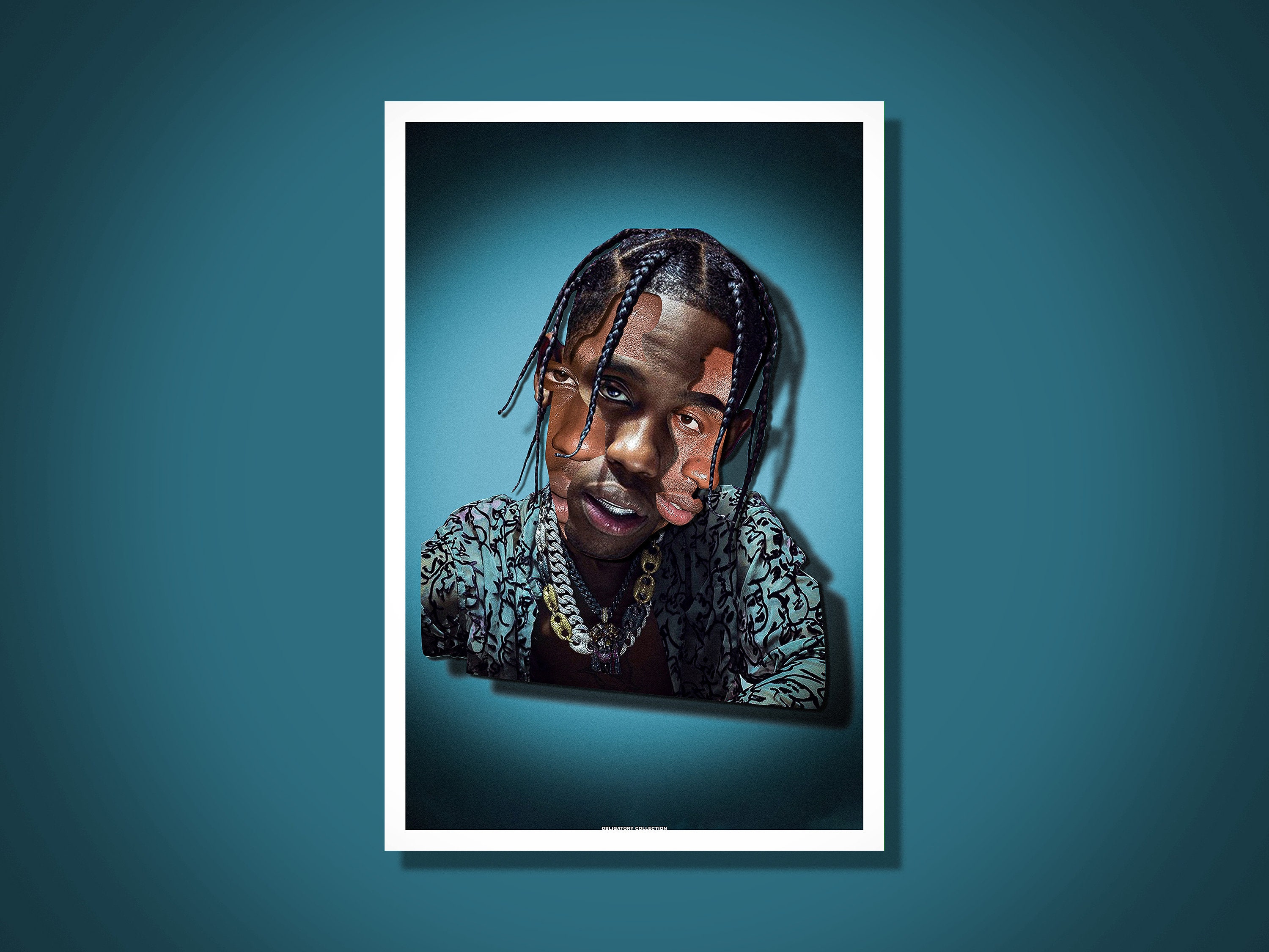 Travis Scott Portrait Original Art Poster, Surrealist Digital Collage ...