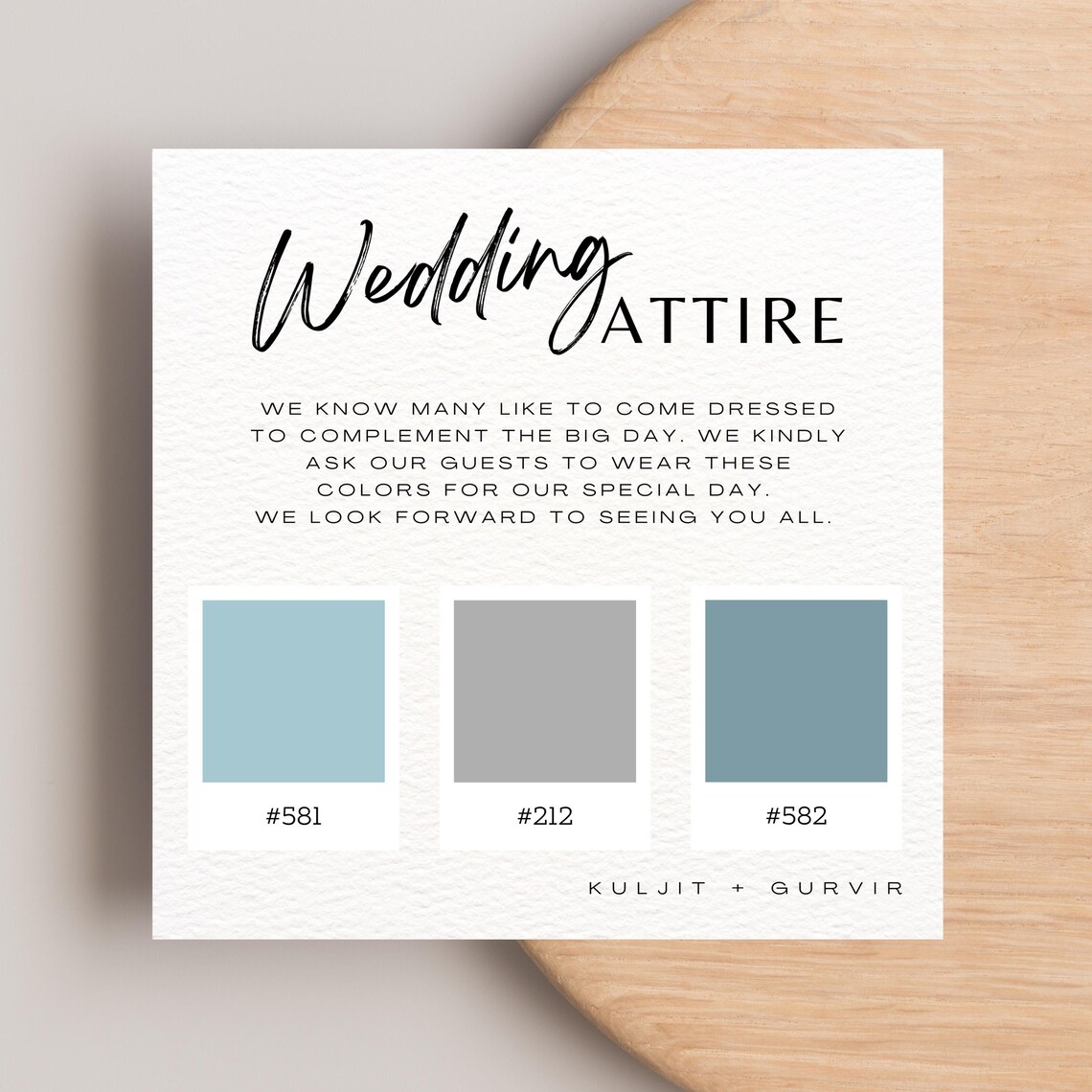 Wedding Attire Card Template, Guest Dress Code, Wedding Color Palette ...