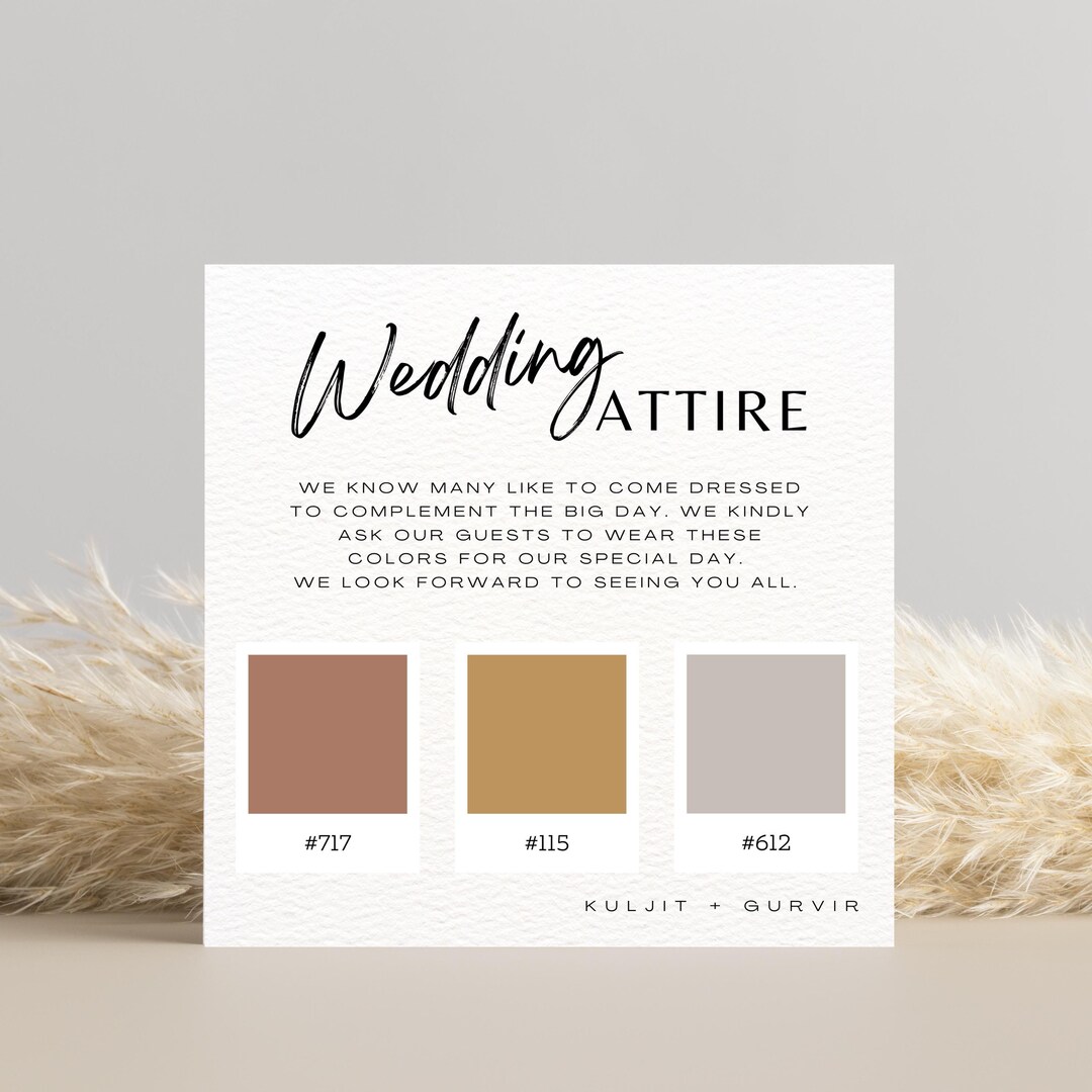 Wedding Attire Card Template, Guest Dress Code, Wedding Color Palette ...