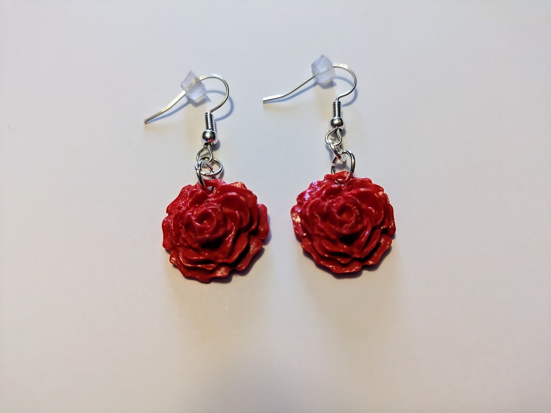 3D Red Rose Earrings - Etsy