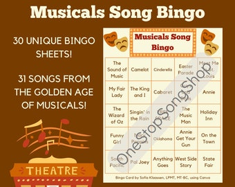 Musical Theater Bingo - Etsy