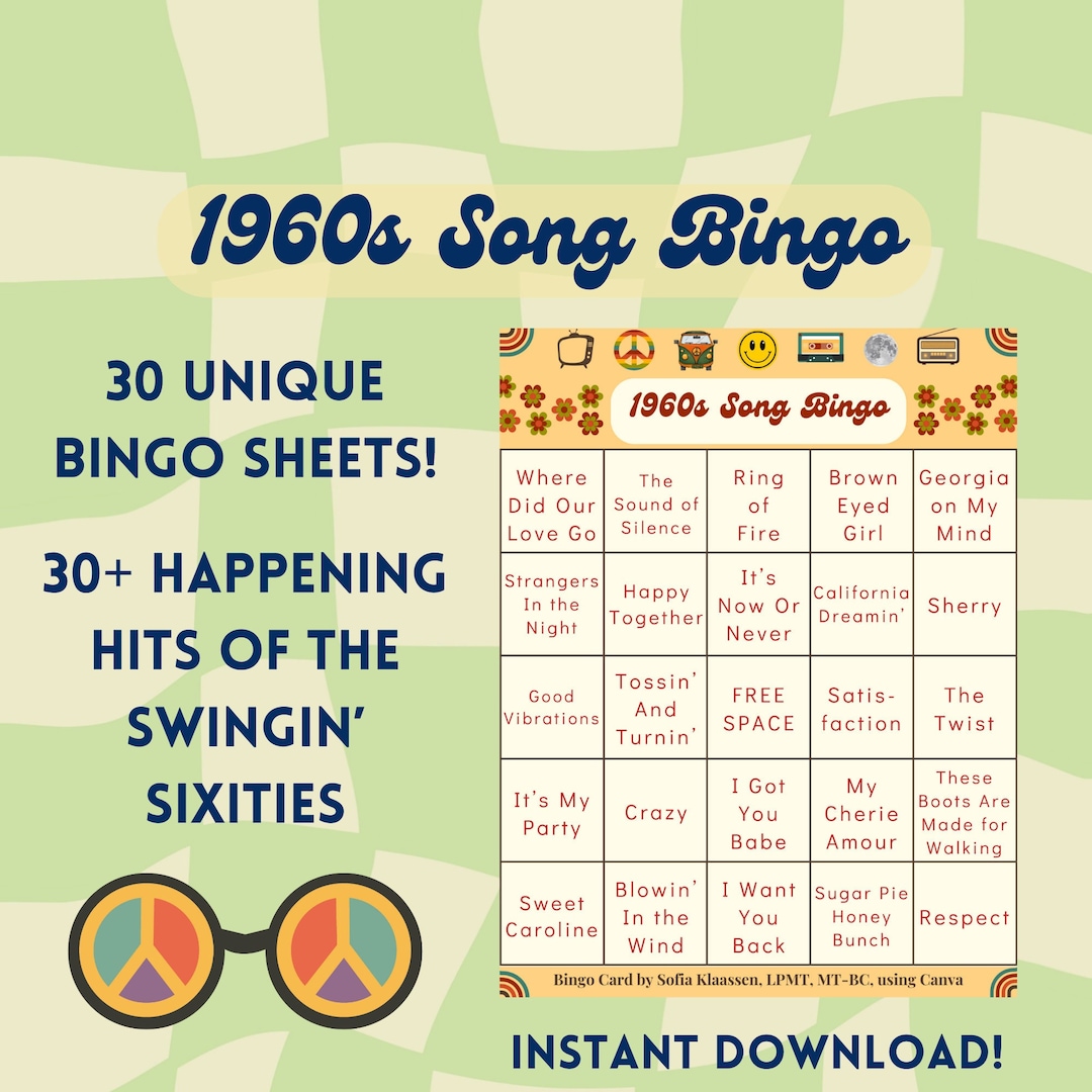 1960s Song Bingo - Etsy