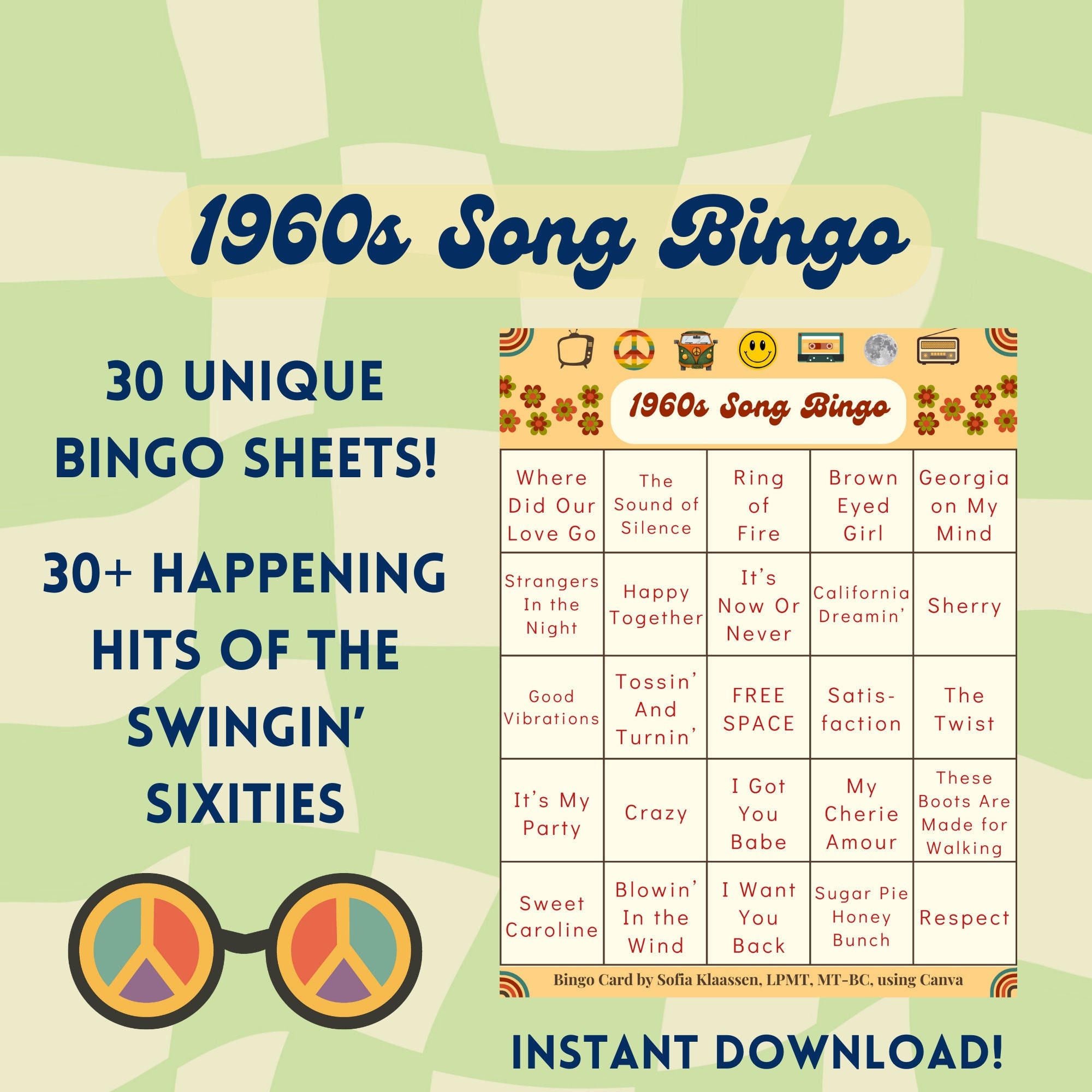 1960s Song Bingo - Etsy