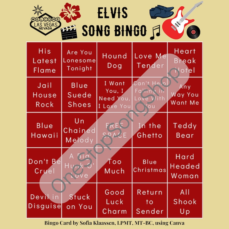 Elvis Song Bingo - Etsy