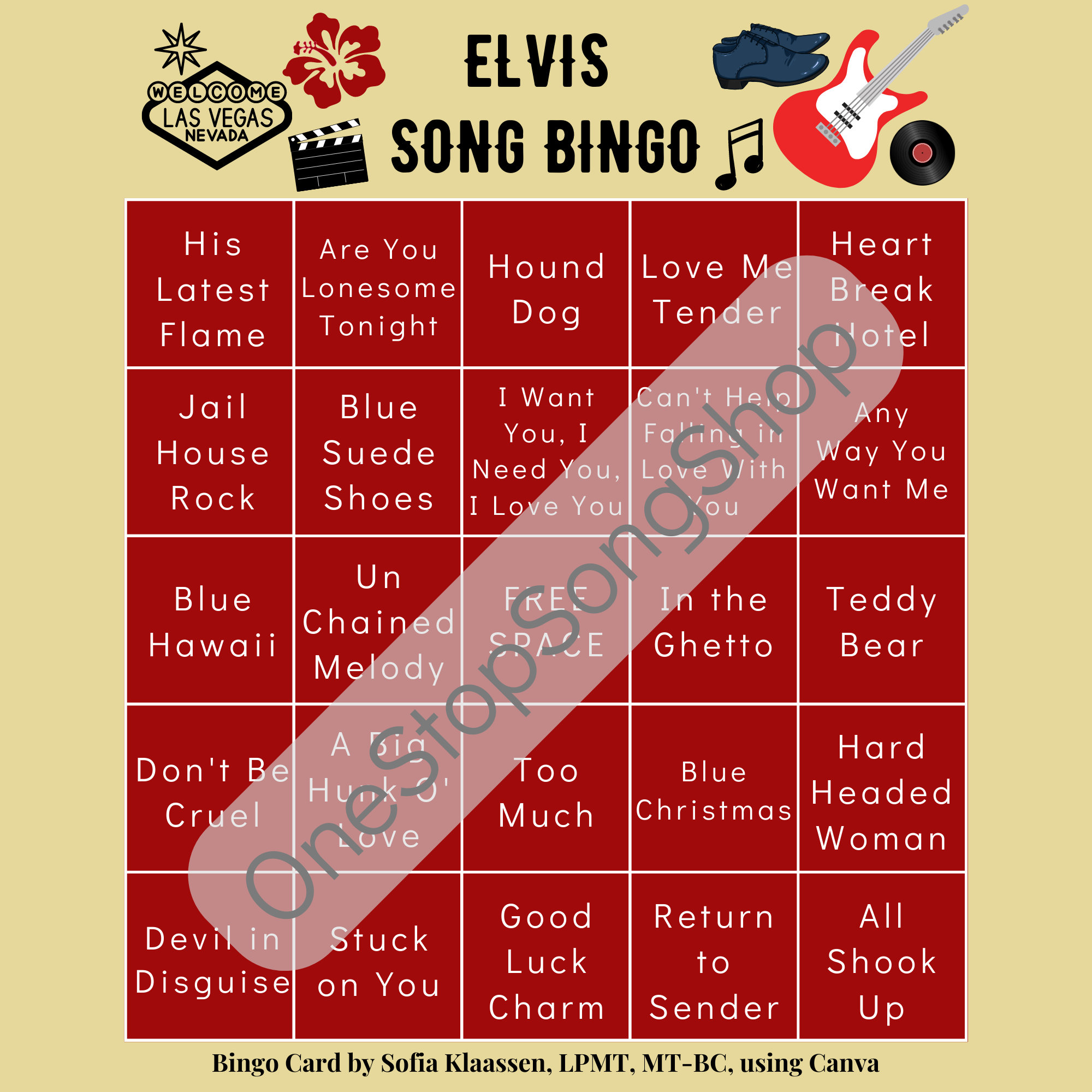 Elvis Song Bingo - Etsy