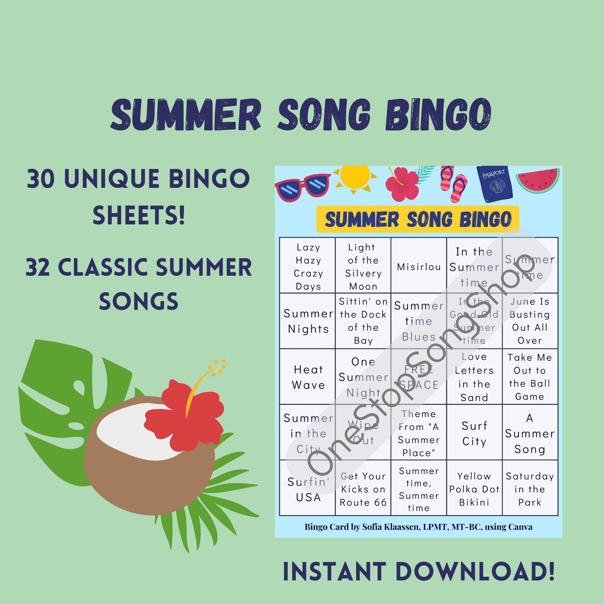 Summer Song Bingo - Etsy