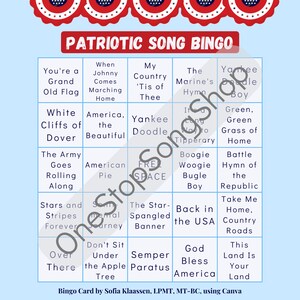 Patriotic Song Bingo - Etsy