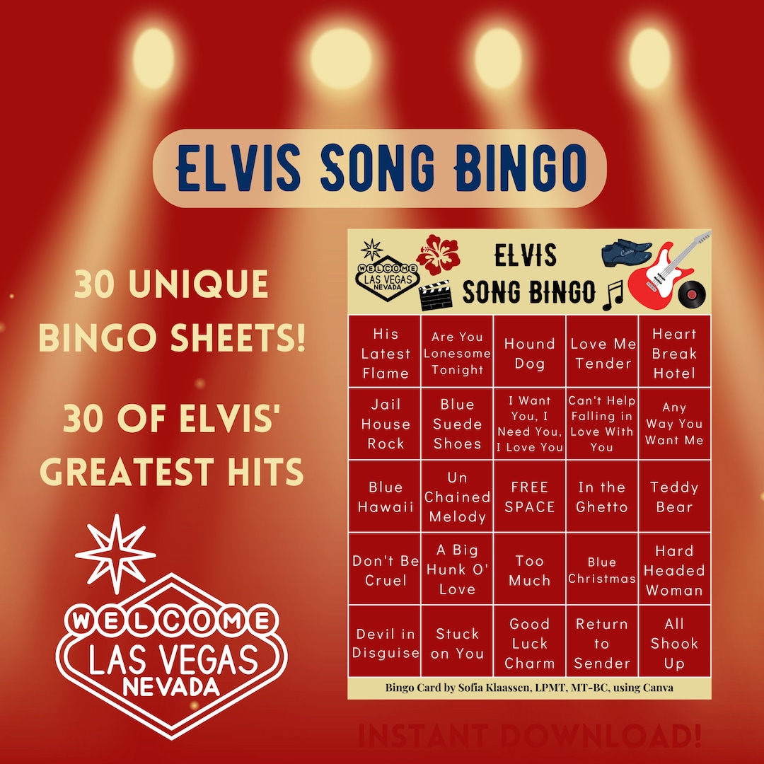 Elvis Song Bingo - Etsy