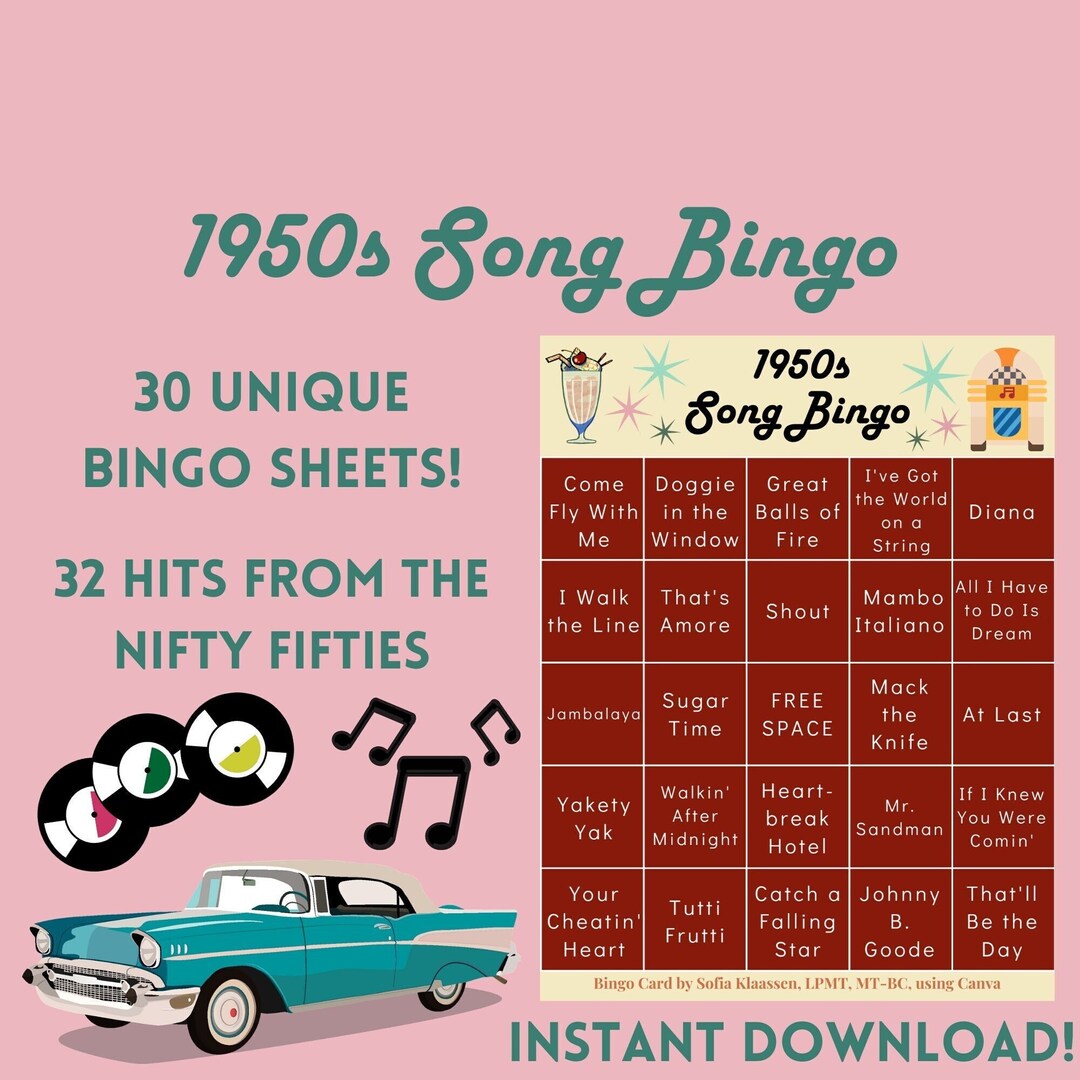 1950s Song Bingo - Etsy