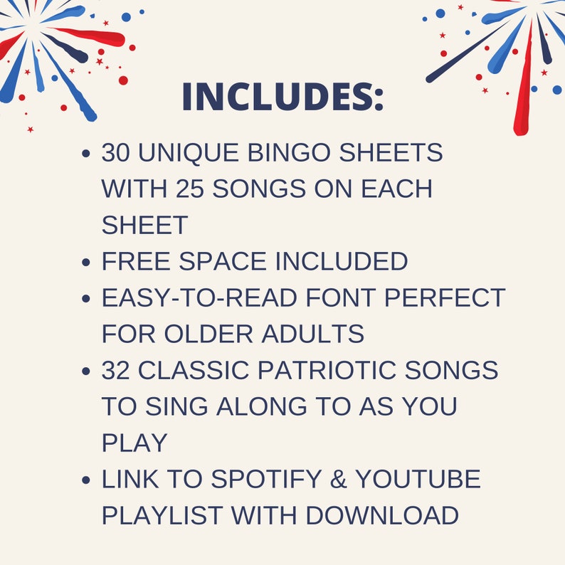 Patriotic Song Bingo - Etsy