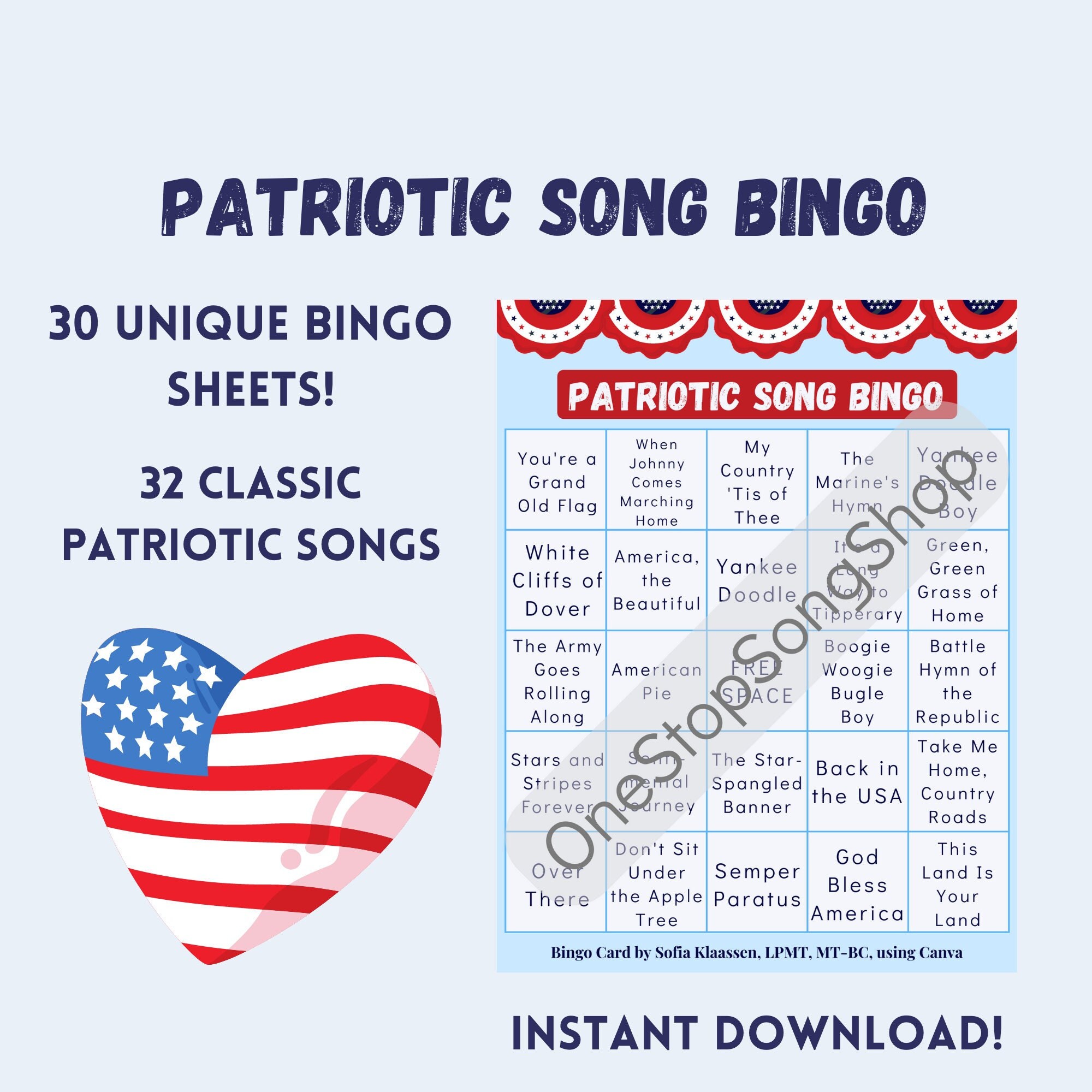 Patriotic Song Bingo - Etsy