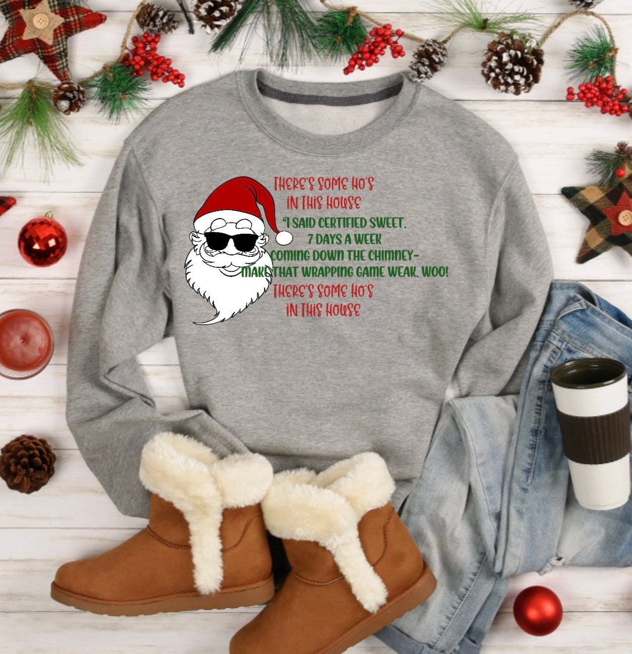 Cool Santa Sweater, Hos in This House Sweater, Funny Holiday Sweater ...