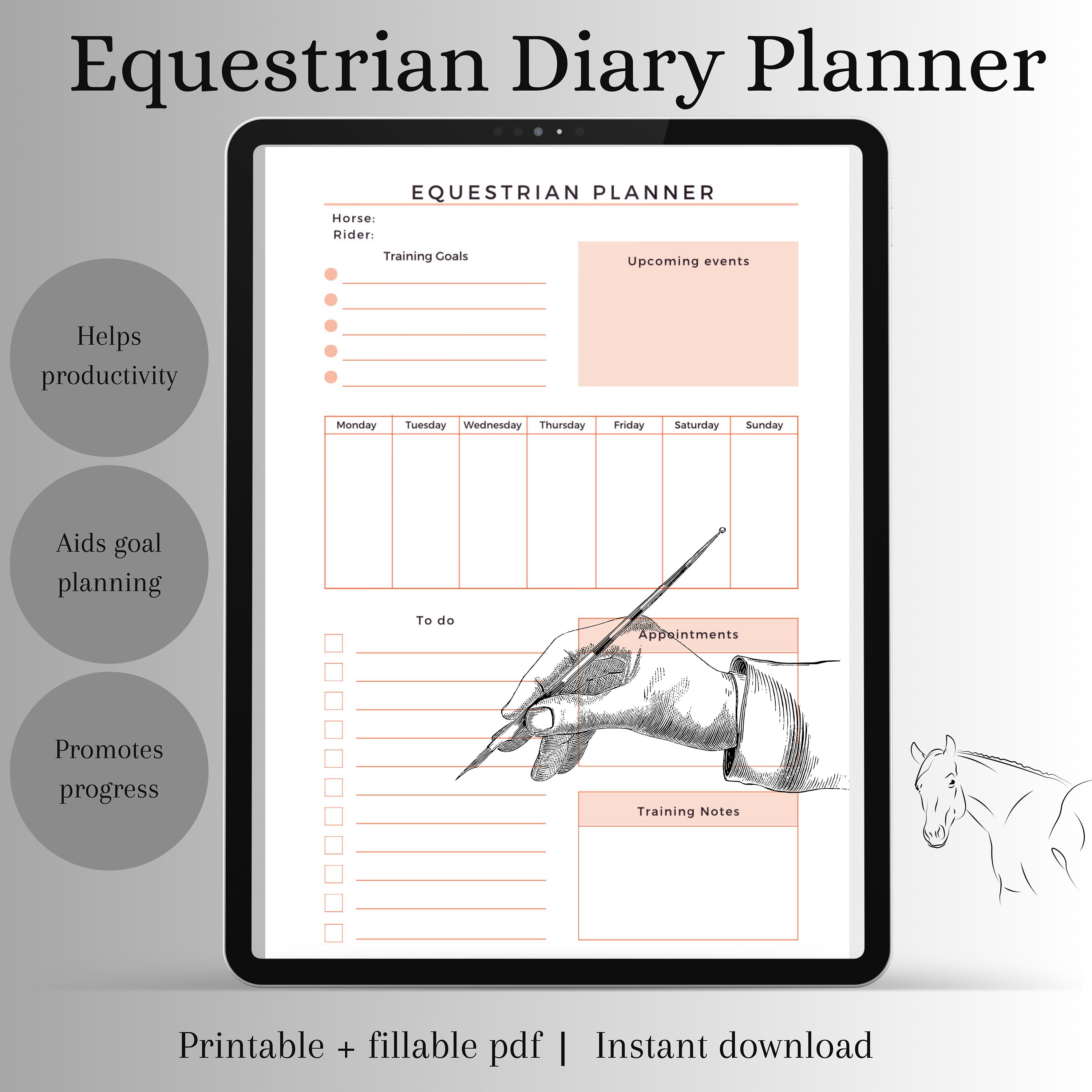 Weekly Equestrian Planner, Printable, Download, Equestrian Organiser ...