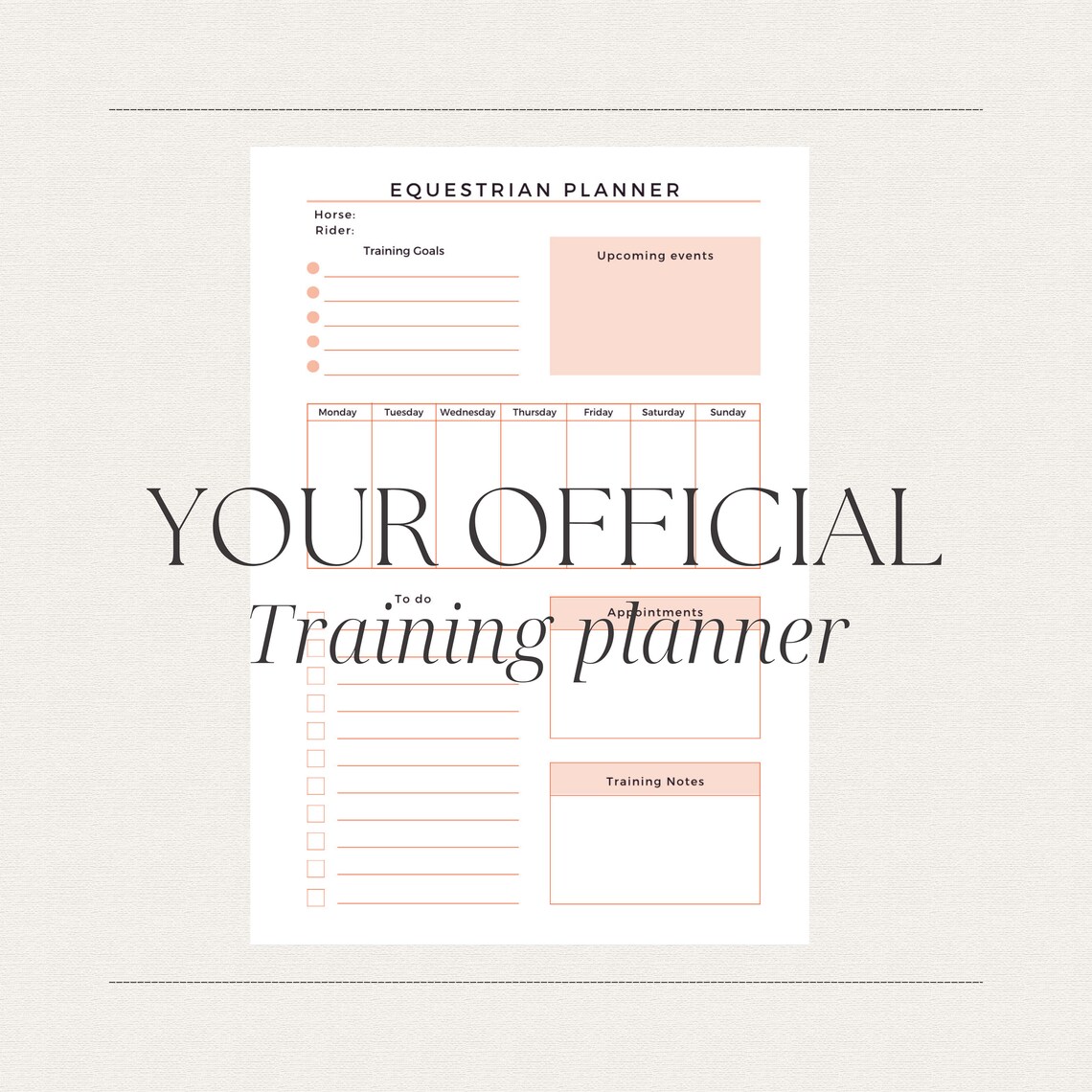 Weekly Equestrian Planner, Printable, Download, Equestrian Organiser, Equestrian Diary, Progress ...