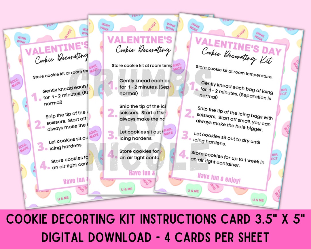 Valentine's Day Cookie Kit Instructions Card 3.5 X 5 DIGITAL DOWNLOAD ...