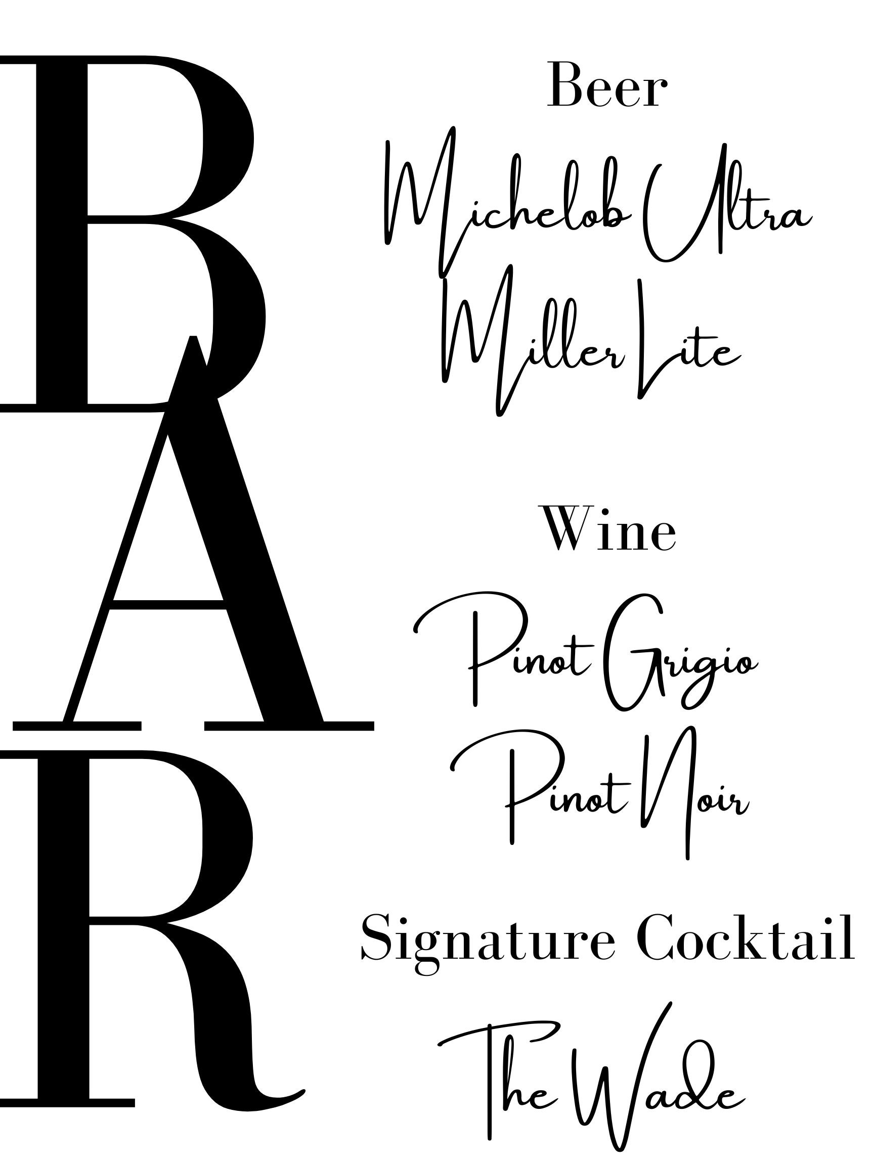 BAR Wedding Sign, BAR Template, DIY Drink Sign - Etsy