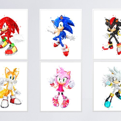 Sonic the Hedgehog Set of 6 Art Print Sonic Watercolor Printable Sonic ...