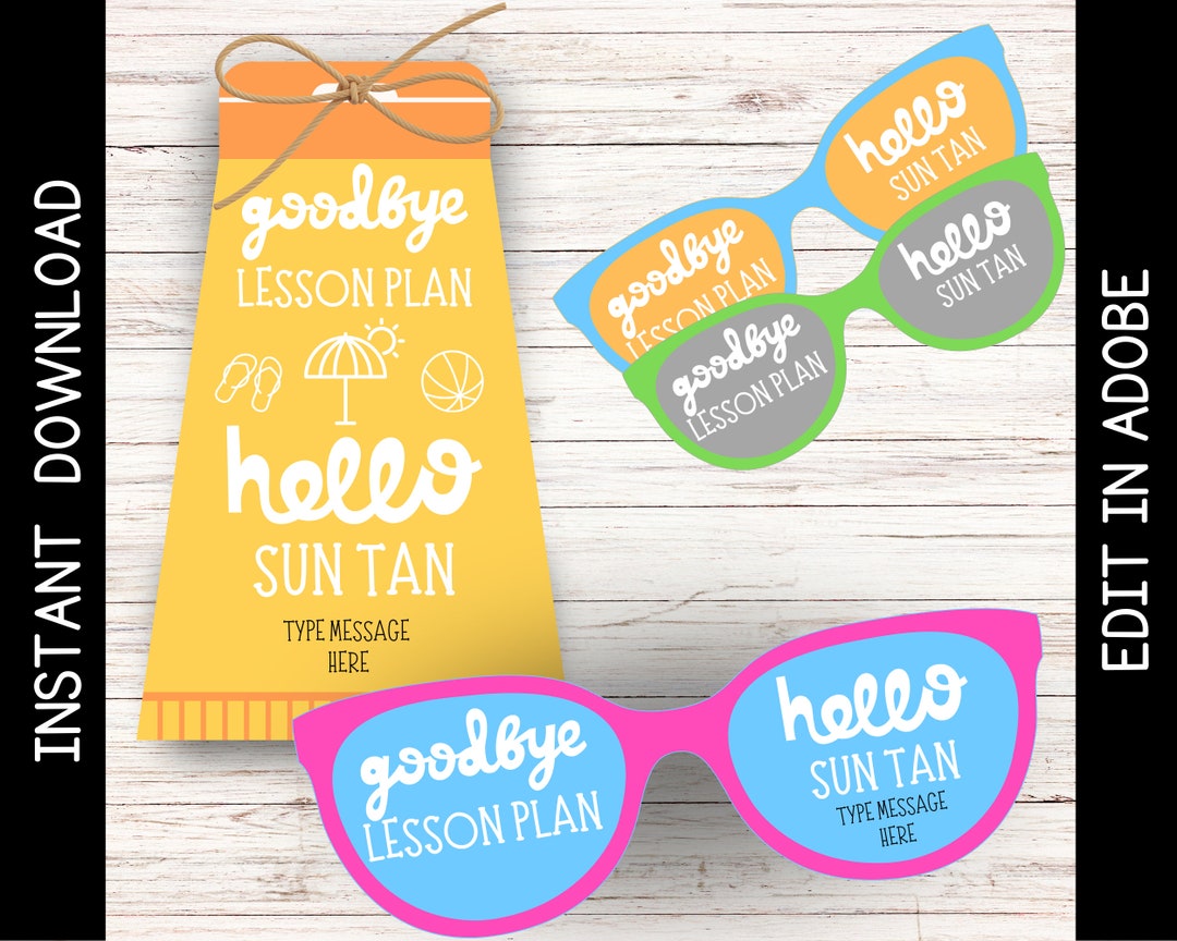 End of Year Teacher Gift Tag, Summer Sunscreen Sunglasses, Editable PDF ...