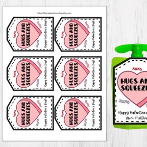 Printable Kids Squeeze Pouch Valentine's Day Tag, Hugs and Squeezes ...