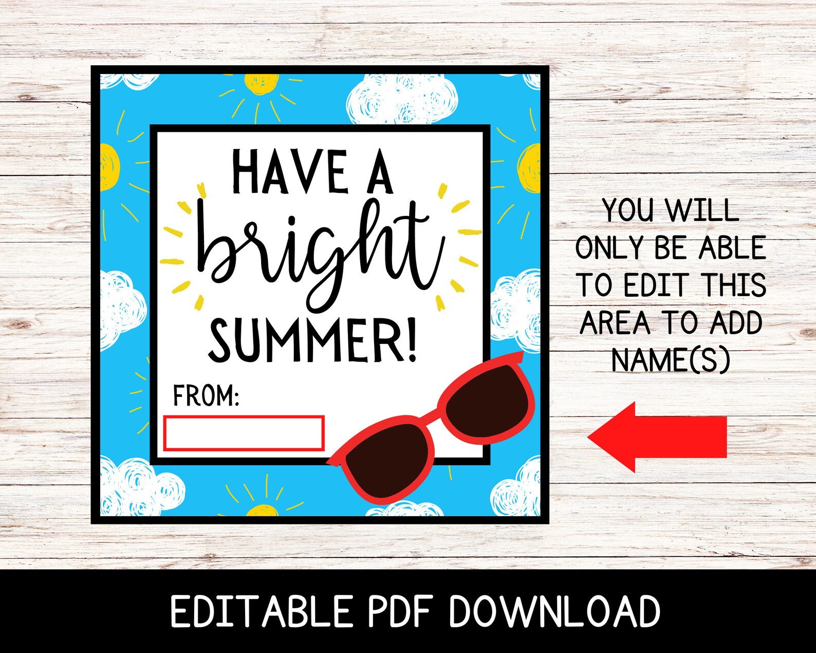 Sunglasses Gift Tag: End of School Year, Bright Summer (instant ...