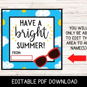 Printable End of the School Year Sunglasses Gift Tag, Student, Class ...