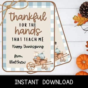 Printable Thanksgiving Teacher Pumpkin Gift Tag Thankful for - Etsy