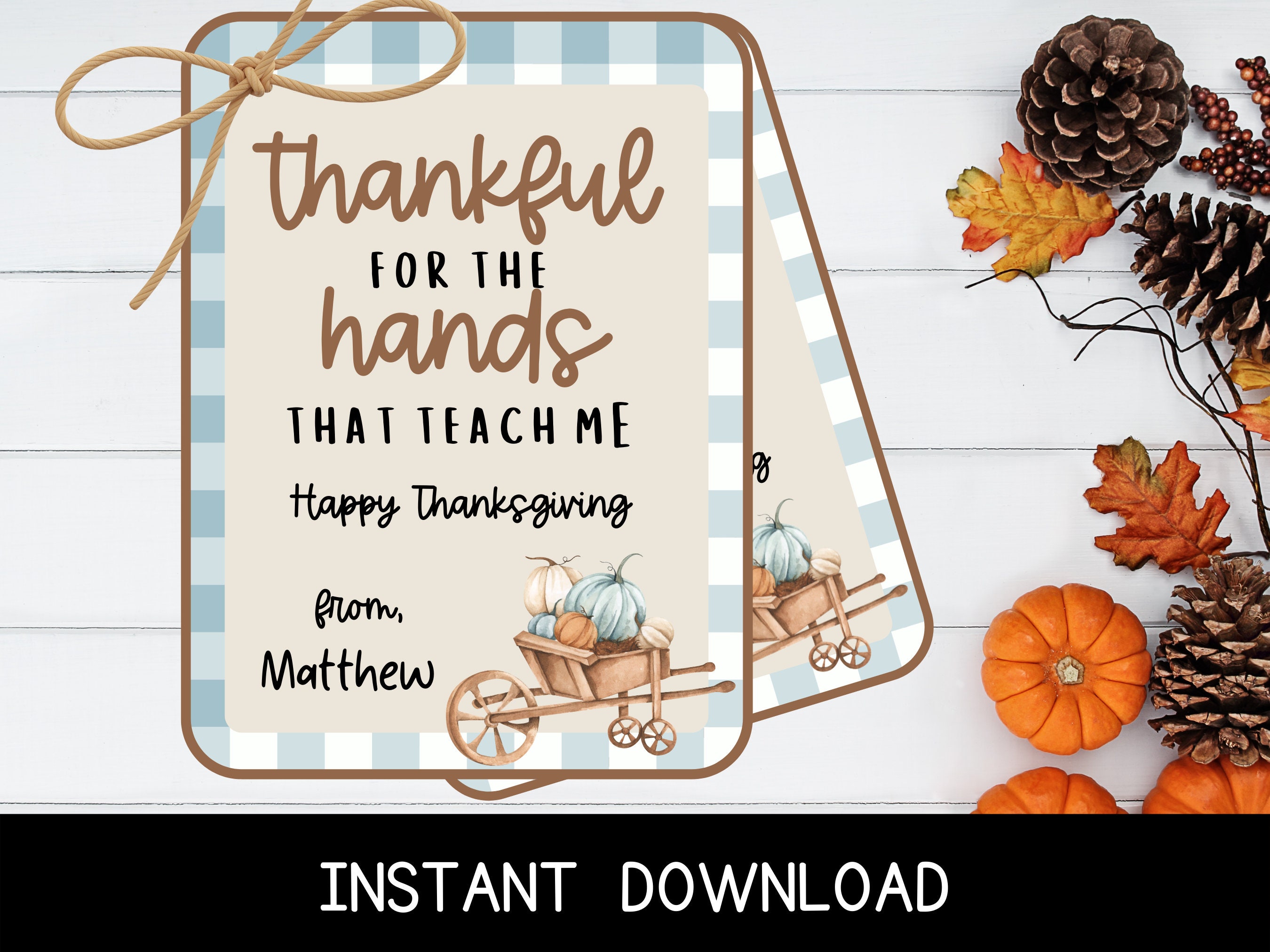 Printable Thanksgiving Teacher Pumpkin Gift Tag Thankful for - Etsy