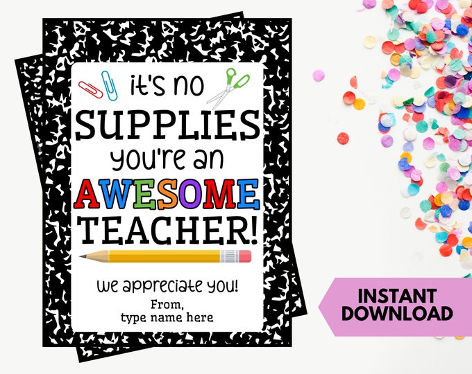 Teacher Appreciation Gift Tag, School Supplies Thank You Appreciation ...