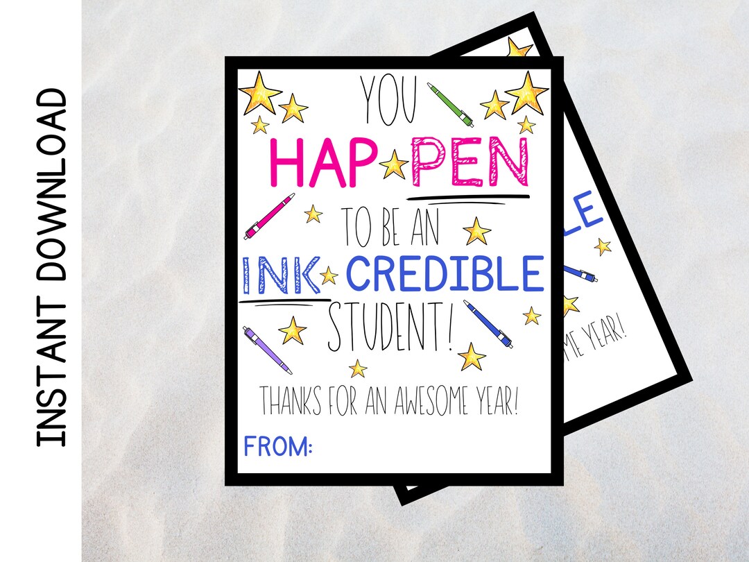 Printable End of the School Year Student Pen Gift Tag Hap-pen - Etsy
